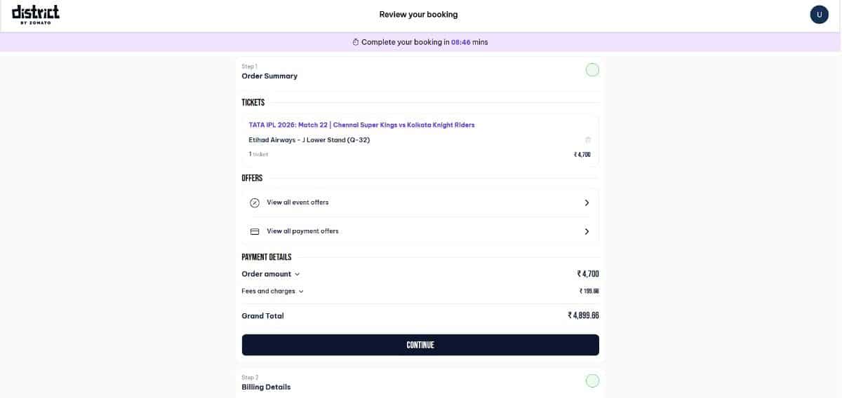 CSK vs KKR IPL 2026 Match 22 Tickets: Prices & Booking Info
