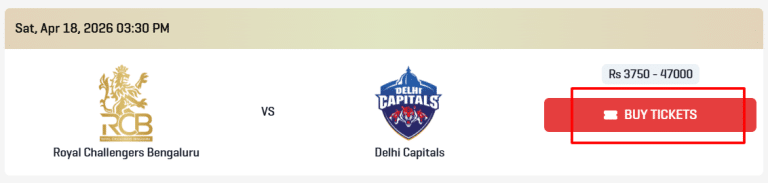 RCB vs DC IPL 2026 Match 26 Tickets: Prices & Booking Details
